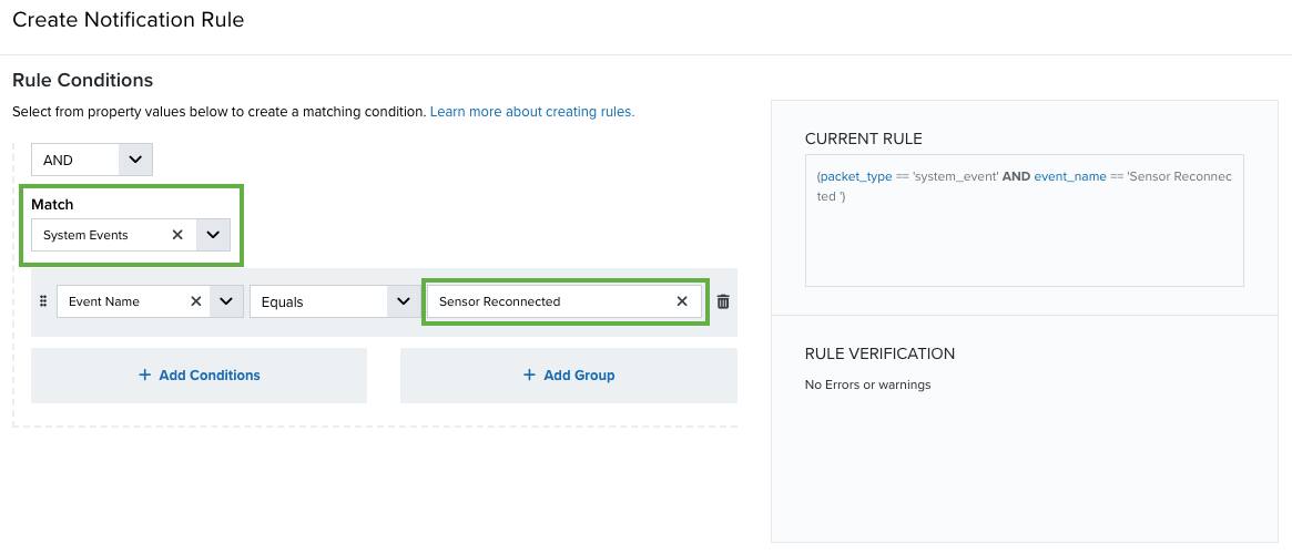 Orchestration Rule For The Sensor Reconnected System Event